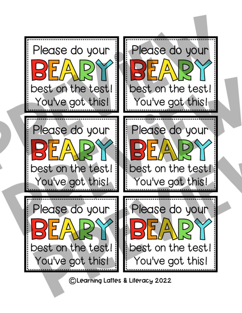 Testing Motivation Gift Tags: Teacher Student Candy Treat (digital ...