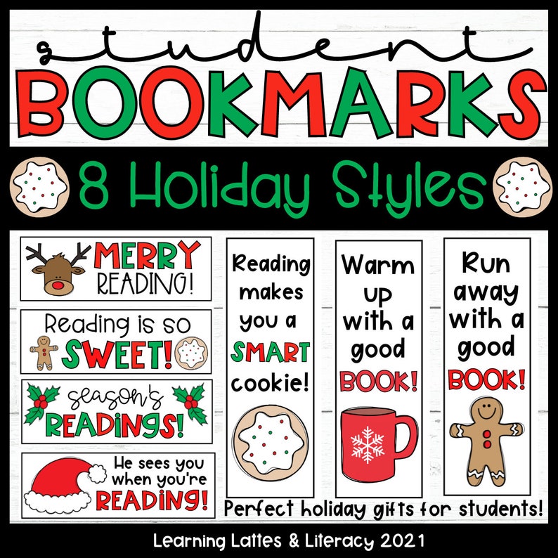 Christmas Bookmarks for Students Holiday Bookmarks Merry Reading ...