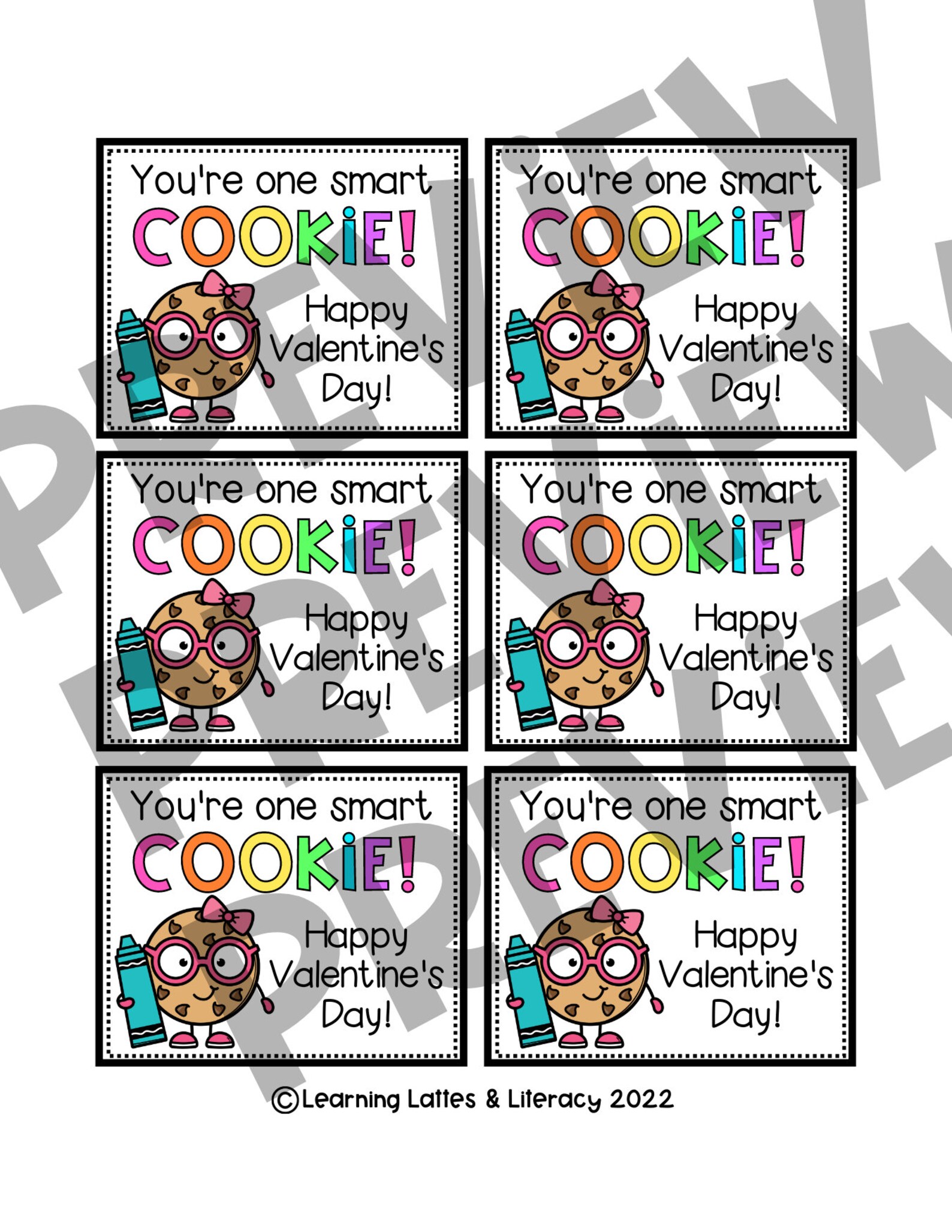 Valentines Day Gift Tags One Smart Cookie Treats Student Valentine Tags ...