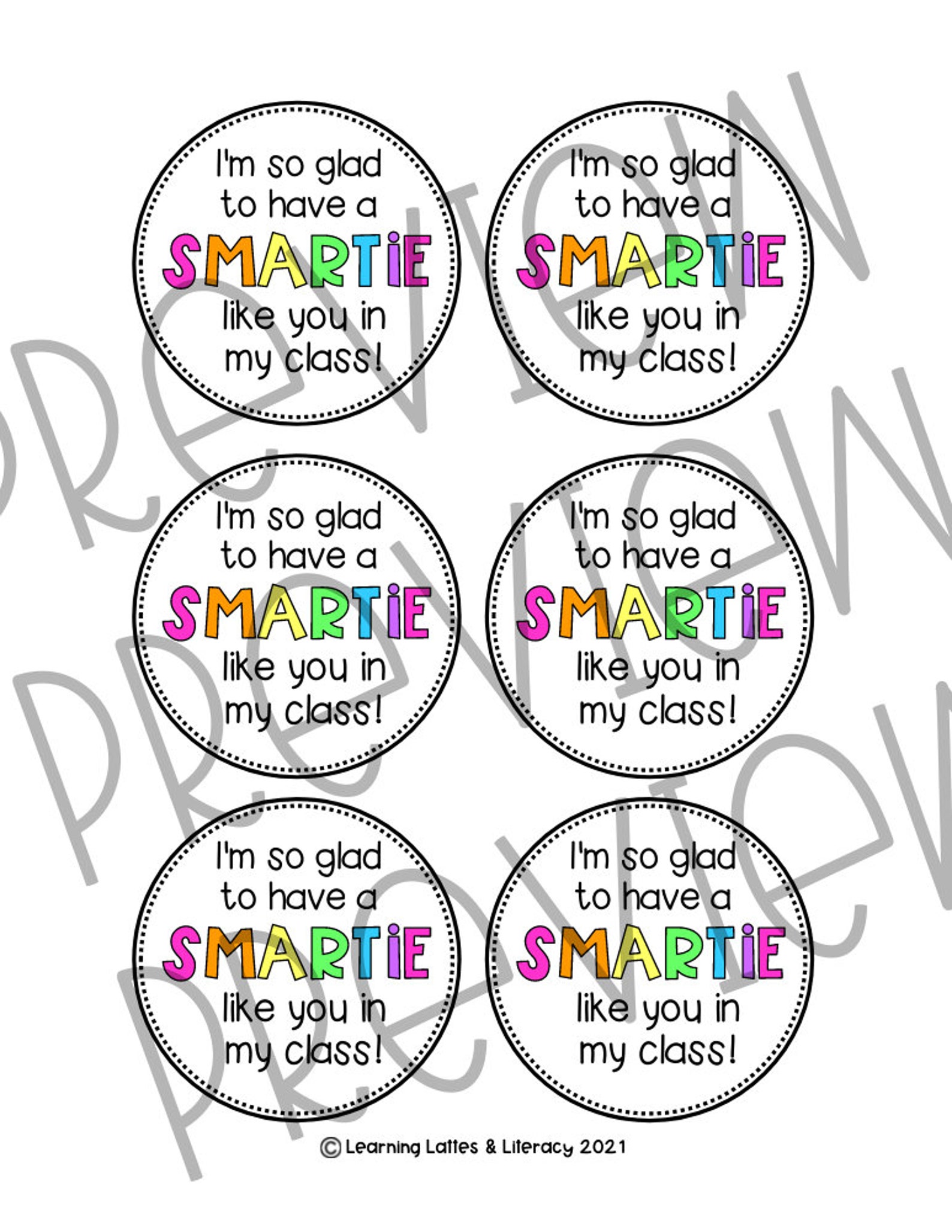 Smartie Gift Tags for Students Fun Back to School Welcome Smarty Grades ...