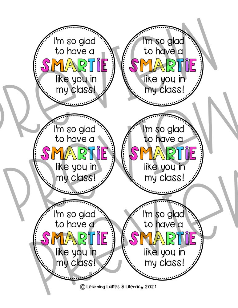 Smartie Gift Tags for Students Fun Back to School Welcome Smarty Grades ...