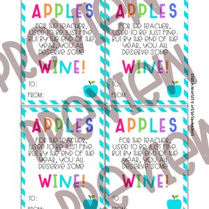 Teacher Appreciation Wine Gift Tags End of School Gift Tags | Etsy
