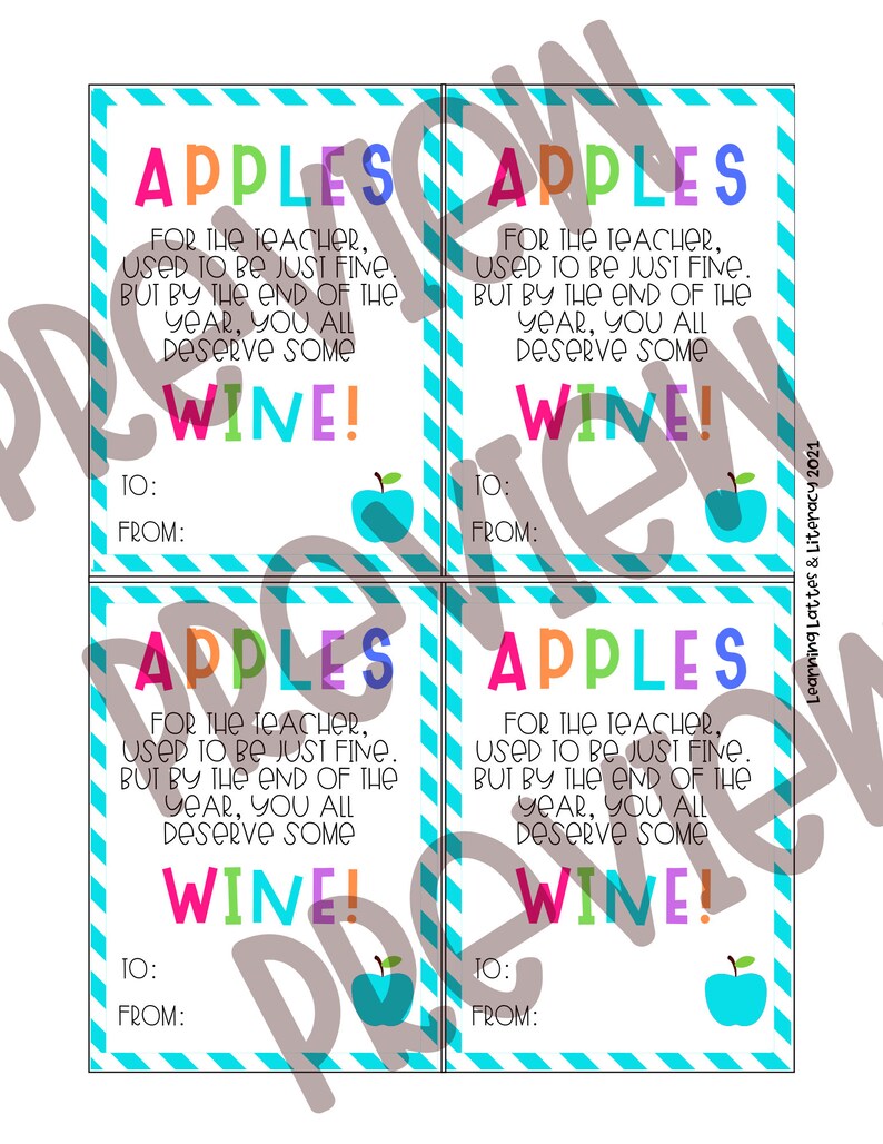 Teacher Appreciation Wine Gift Tags End of School Gift Tags | Etsy