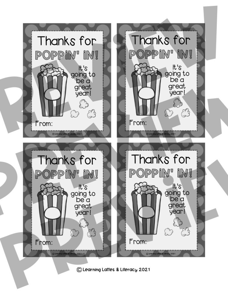 Popcorn Gift Tags: Back to School, 'thanks for Poppin' In' (digital ...