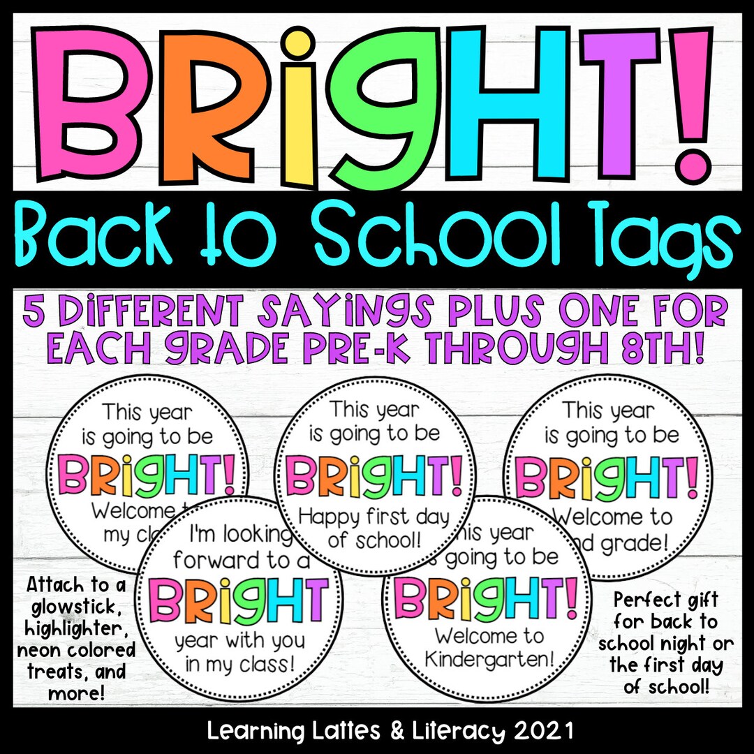 BRIGHT Back to School Gift Tags Treats Welcome Bright Year Grades Prek ...