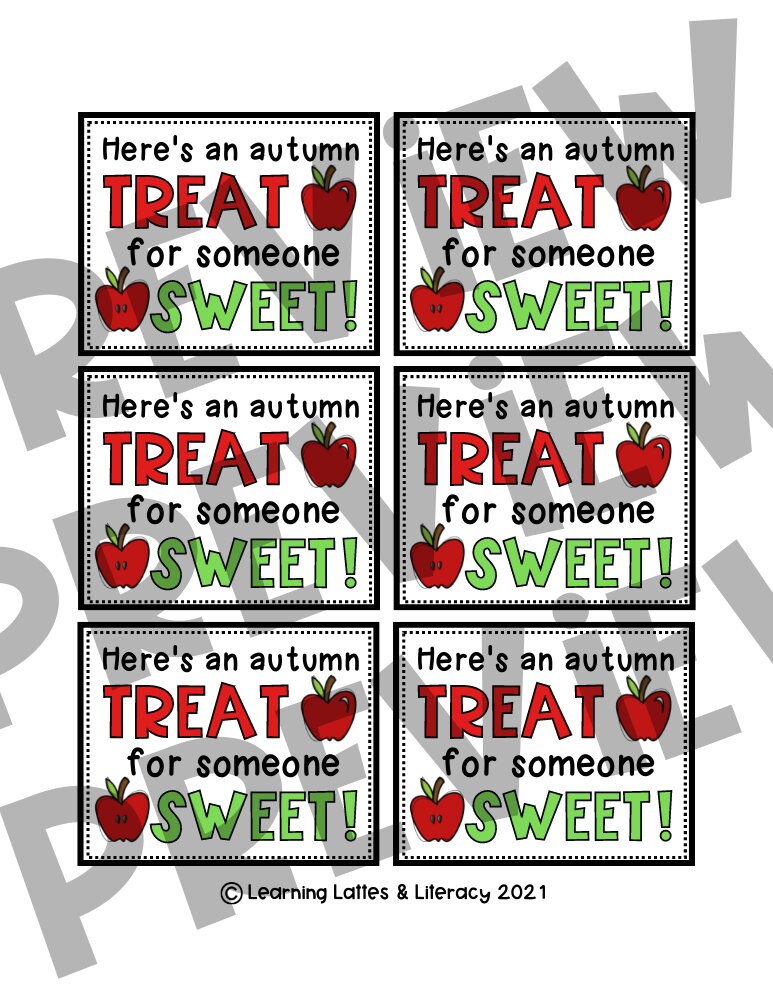 Apple Fall Treat Tags: Student/teacher Gift Tags (PDF) - Etsy