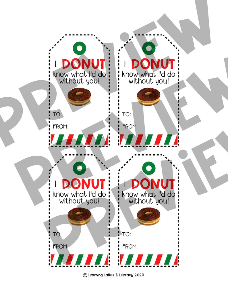 Teacher Appreciation Donut Gift Tags: Printable Thank You (digital ...