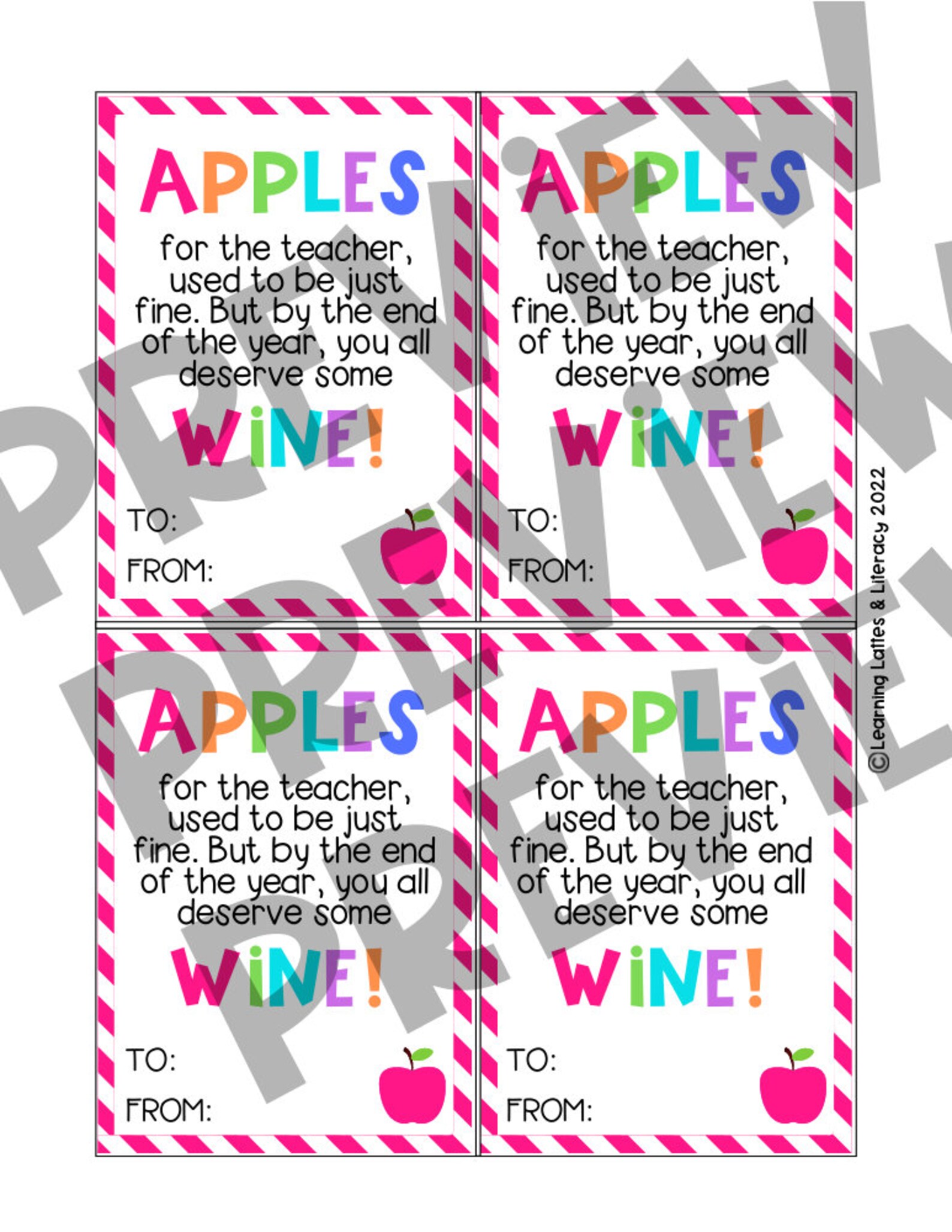 Teacher Appreciation Wine Gift Tags: End of School (digital Download ...