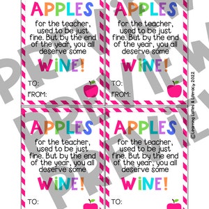 Teacher Appreciation Wine Gift Tags: End of School (digital Download ...