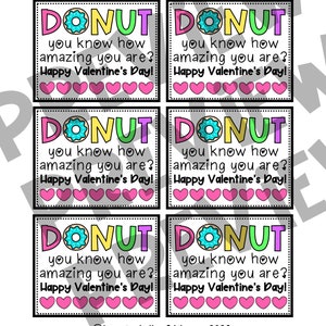 Valentines Day Gift Tags Donut Treat Tags Student Valentine Tags ...