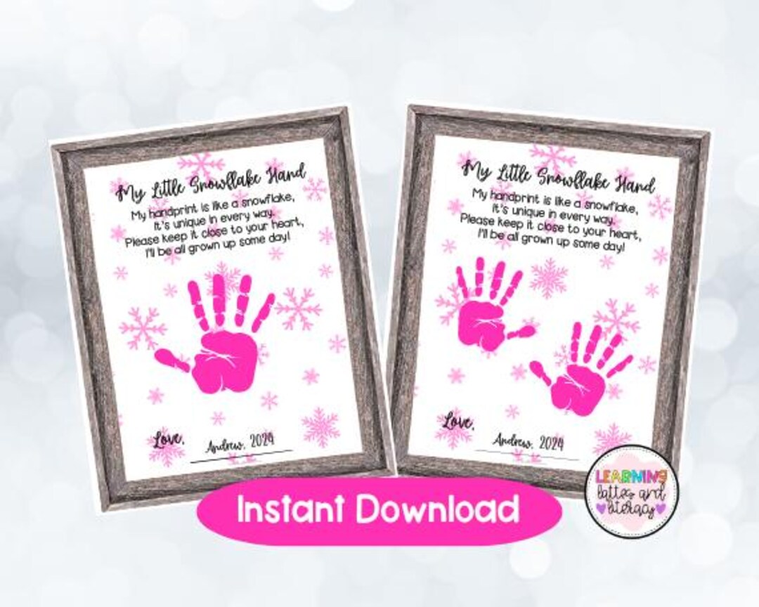 Snowflake Handprint Poem and Craft Template Pink Winter Preschool ...