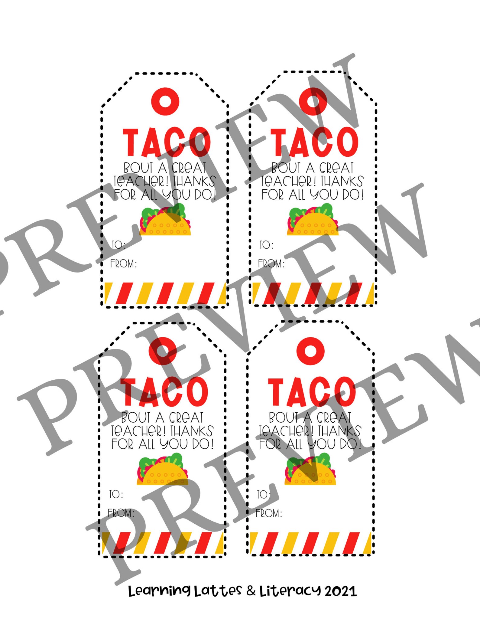 Teacher Appreciation Taco Gift Tags End of School Taco Bout A - Etsy