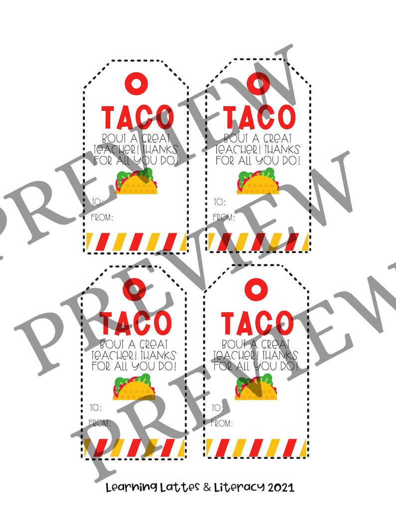 Teacher Appreciation Taco Gift Tags End of School Taco Bout A - Etsy