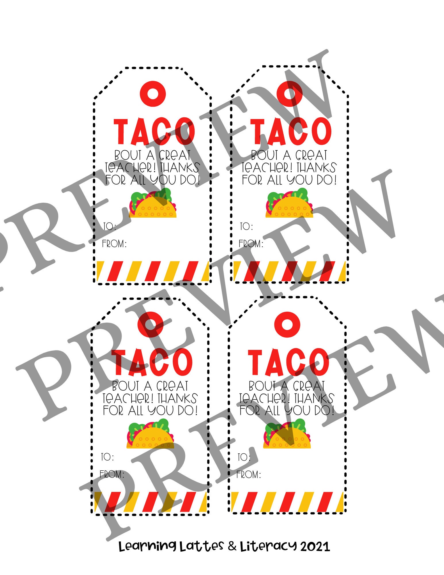 Teacher Appreciation Taco Gift Tags End of School Taco Bout A - Etsy