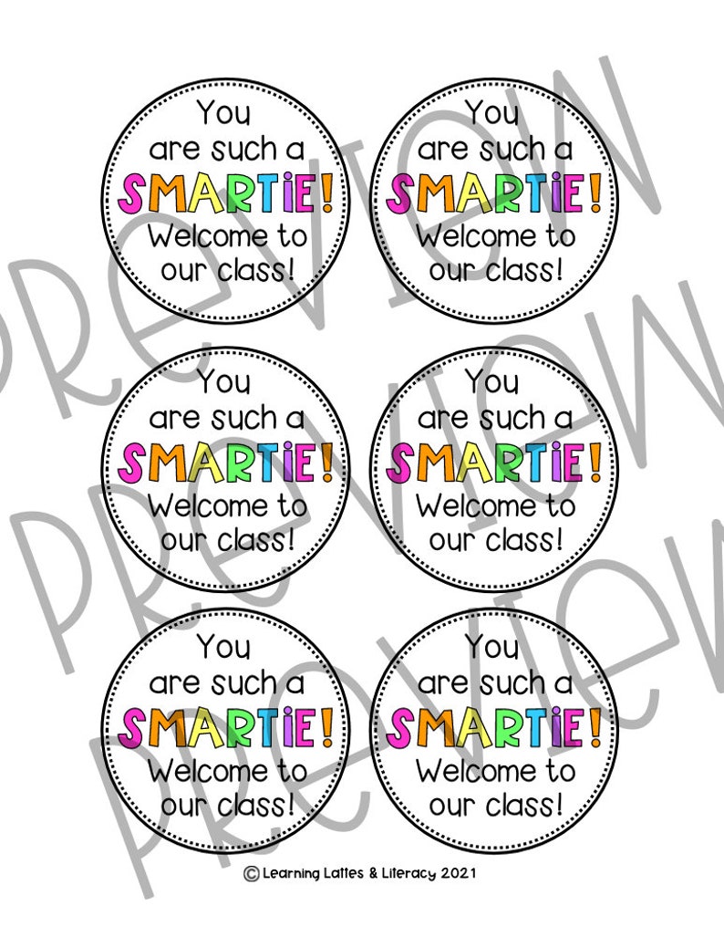 Smartie Gift Tags for Students Fun Back to School Welcome Smarty Grades ...