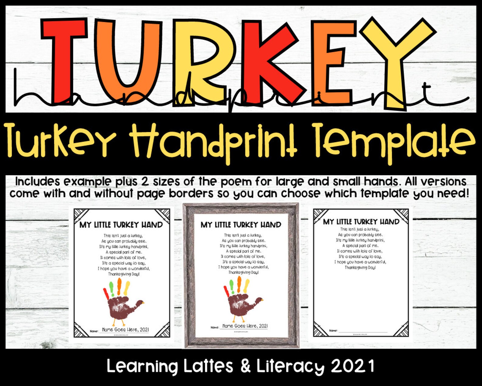 Turkey Handprint Poem Template Craft Thanksgiving November - Etsy