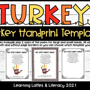Turkey Handprint Poem Template Craft Thanksgiving November - Etsy
