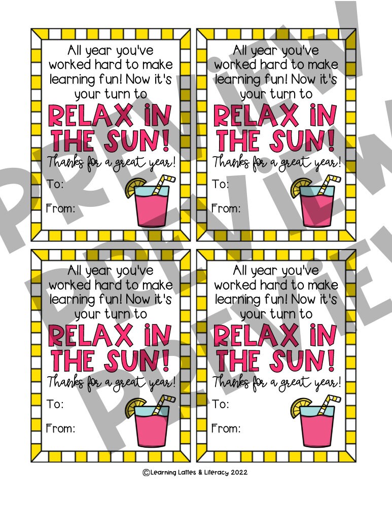 Teacher Appreciation Gift Tags Relax in the Sun End of Year - Etsy