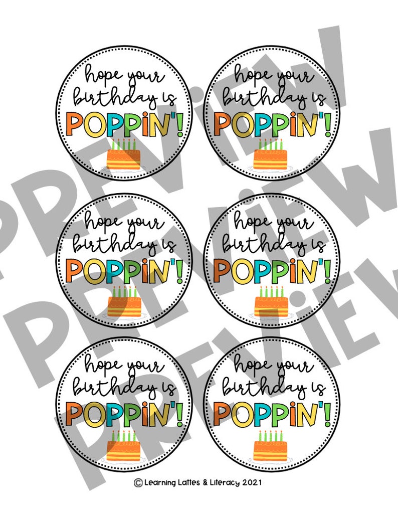 Poppin' Birthday Gift Tags: Student/teacher DIY (digital Download) - Etsy