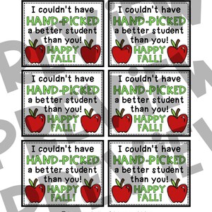Apple Fall Treat Tags: Student/teacher Gift Tags (PDF) - Etsy