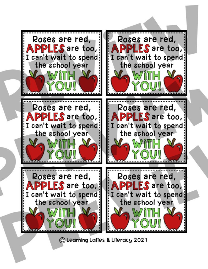 Apple Fall Treat Tags: Student/teacher Gift Tags (PDF) - Etsy