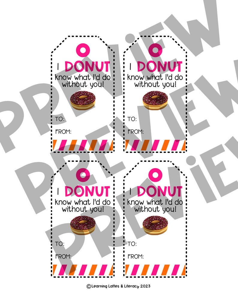 Teacher Appreciation Donut Gift Tags End of School Gift Tags Donut Tags ...