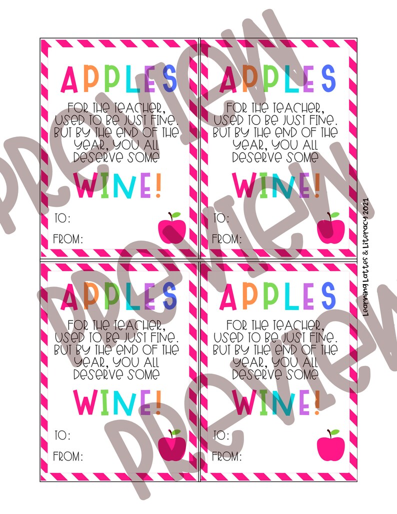 Teacher Appreciation Wine Gift Tags End of School Gift Tags | Etsy