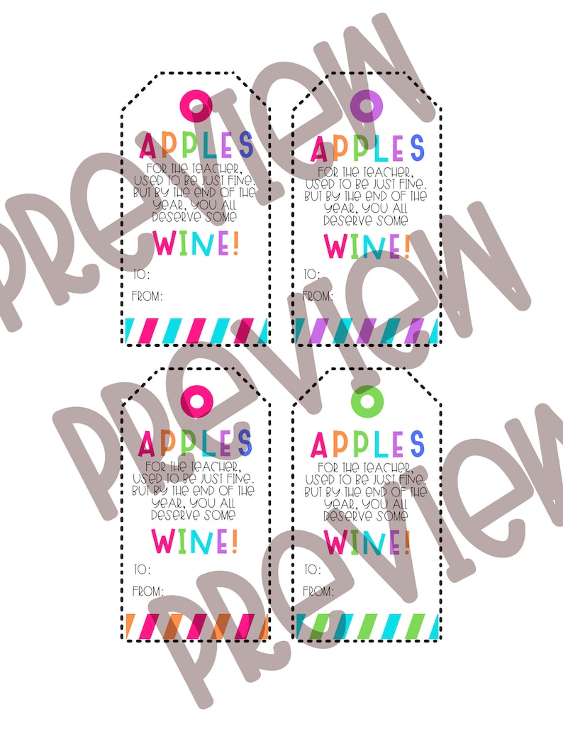 Teacher Appreciation Wine Gift Tags End of School Gift Tags | Etsy