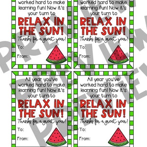 Teacher Appreciation Gift Tags Relax in the Sun End of Year Gift Ideas ...