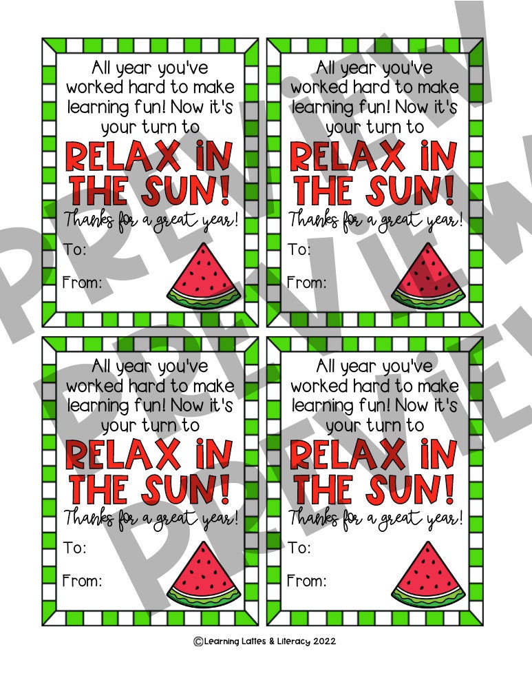 Teacher Appreciation Gift Tags Relax in the Sun End of Year - Etsy
