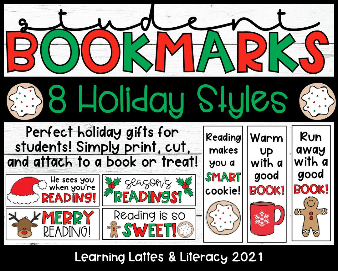 Christmas Bookmarks for Students Holiday Bookmarks Merry - Etsy