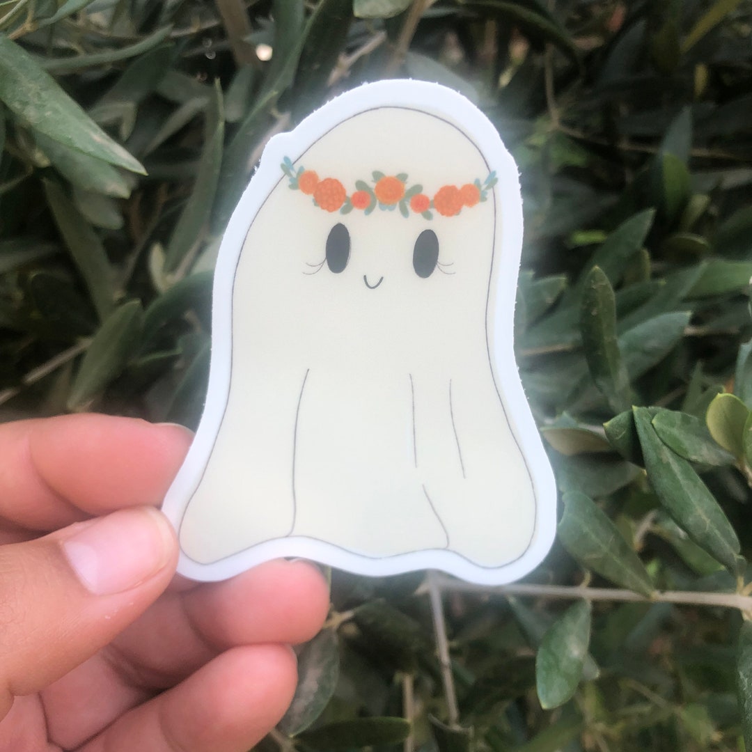 Flower Crown Ghost | Cute Ghost Sticker | Marigold Flower Crown - Etsy