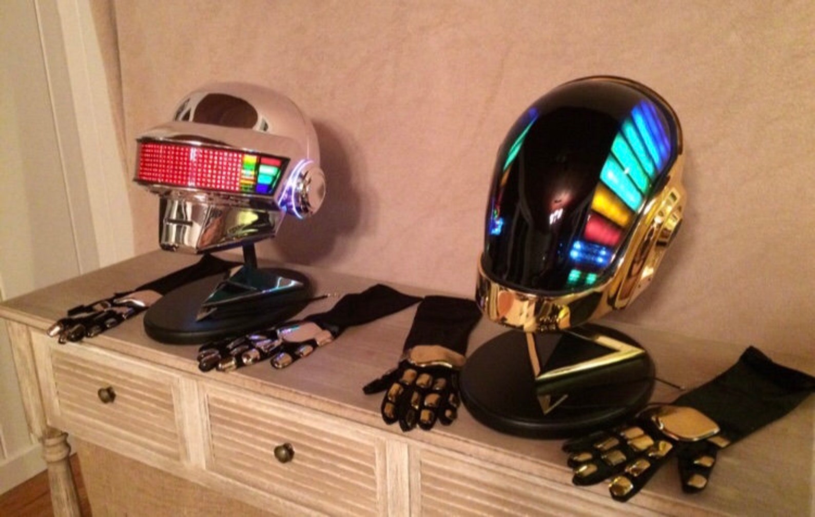 Daft punk thomas bangalter full led helmet with gloves stand | Etsy