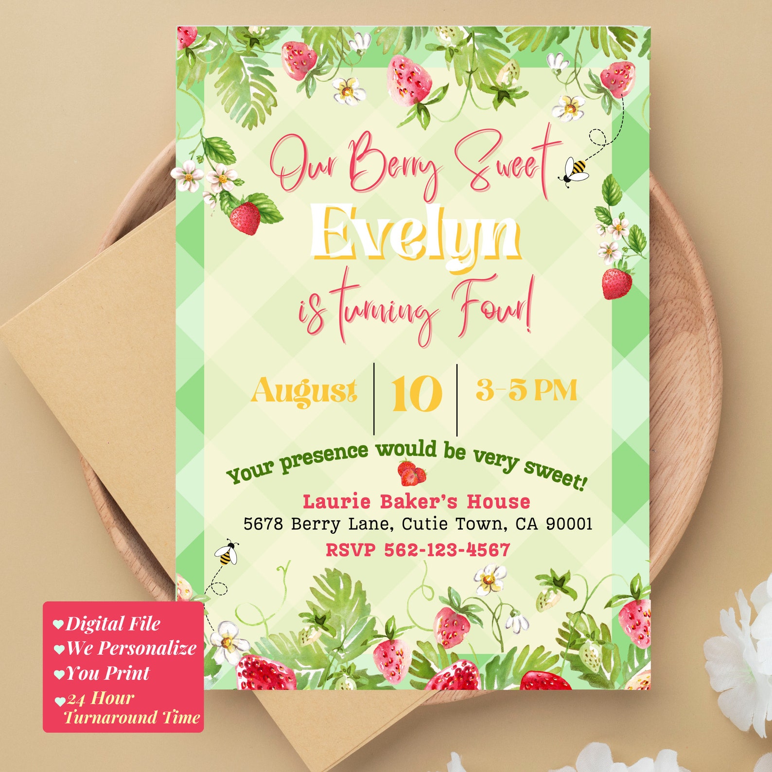 Berry Sweet Birthday Invitations Strawberry Birthday Strawberry ...