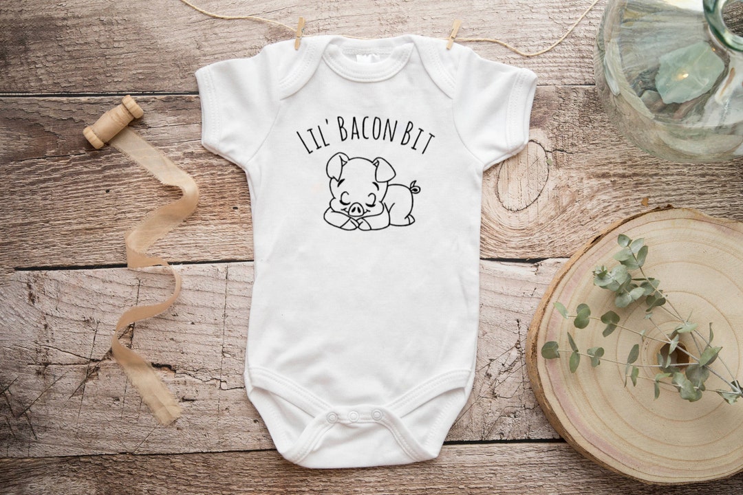Baby Pig Bodysuit, Lil Bacon Bit, Funny Baby Gift, Barnyard Animal Baby ...