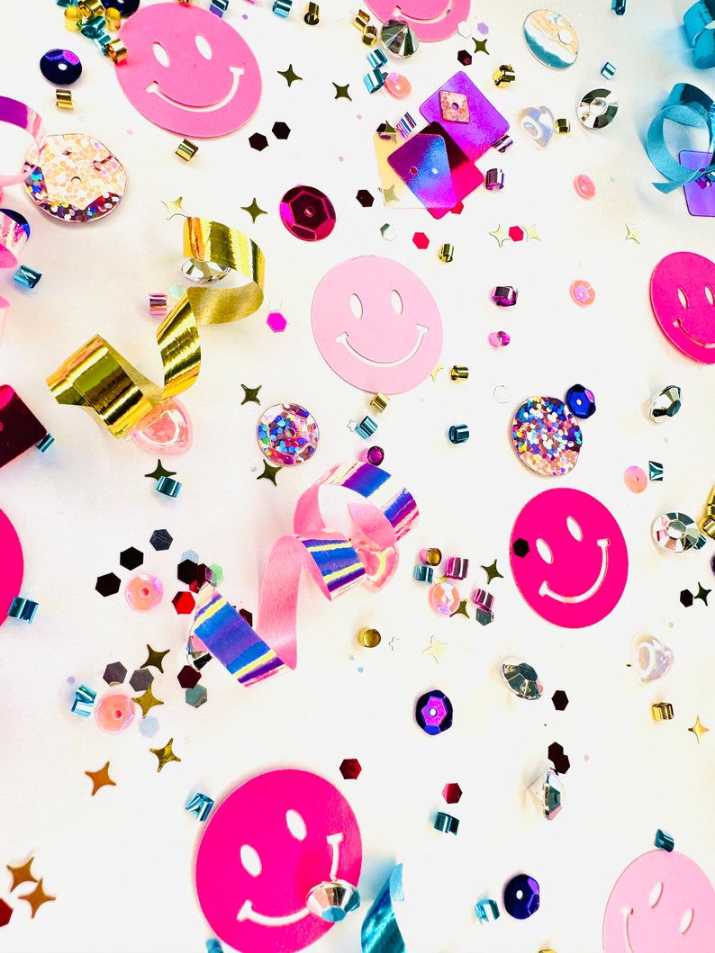 Pink Happy Preppy Smiley Face Party Confetti | Happy Face Table Scatter ...