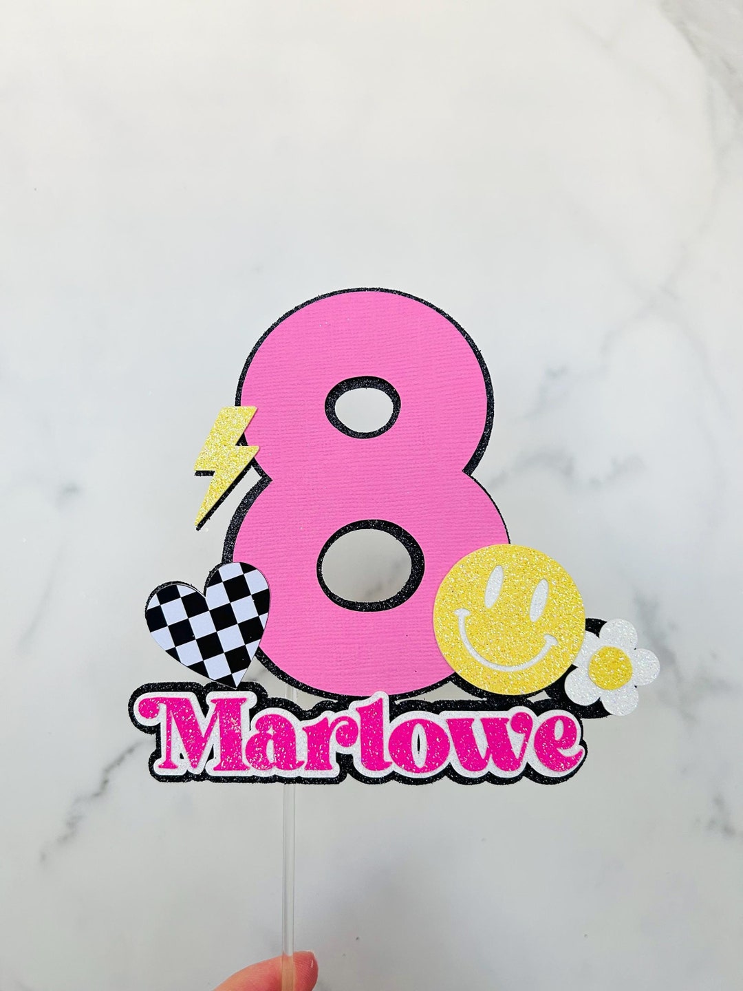 Happy Smiley Face Cake Topper | Happy Face Cake Topper | Pink Glitter ...