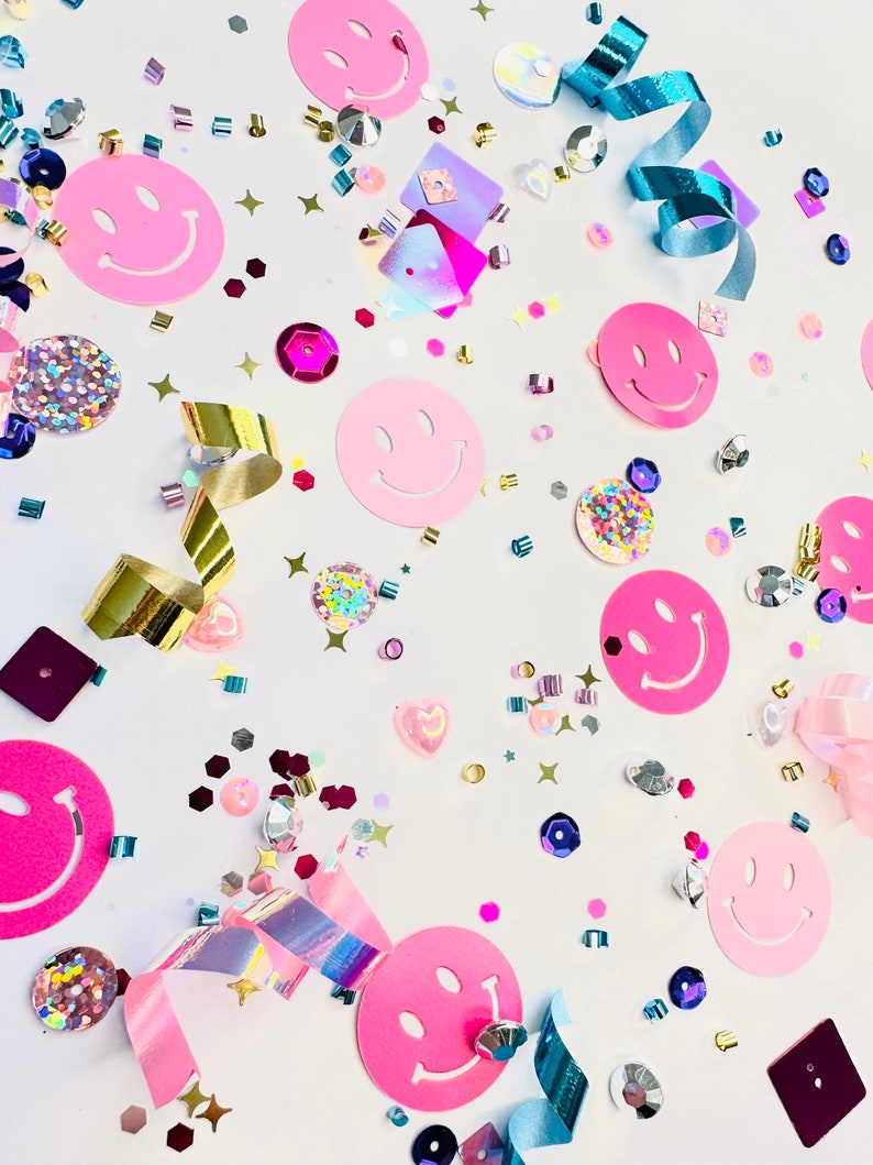 Pink Happy Preppy Smiley Face Party Confetti | Happy Face Table Scatter ...
