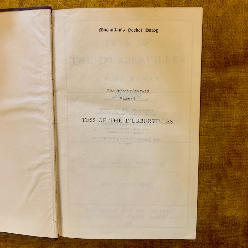 Tess of the D'urbervilles by Thomas Hardy an Antique Pocket Sized Book ...