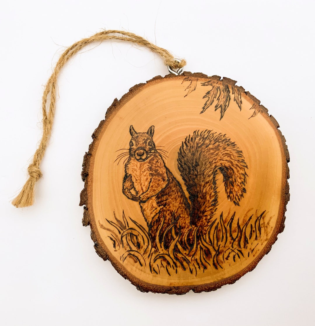 Rustic Detailed Wood Burned Alert Squirrel Woodland Ornament With ...