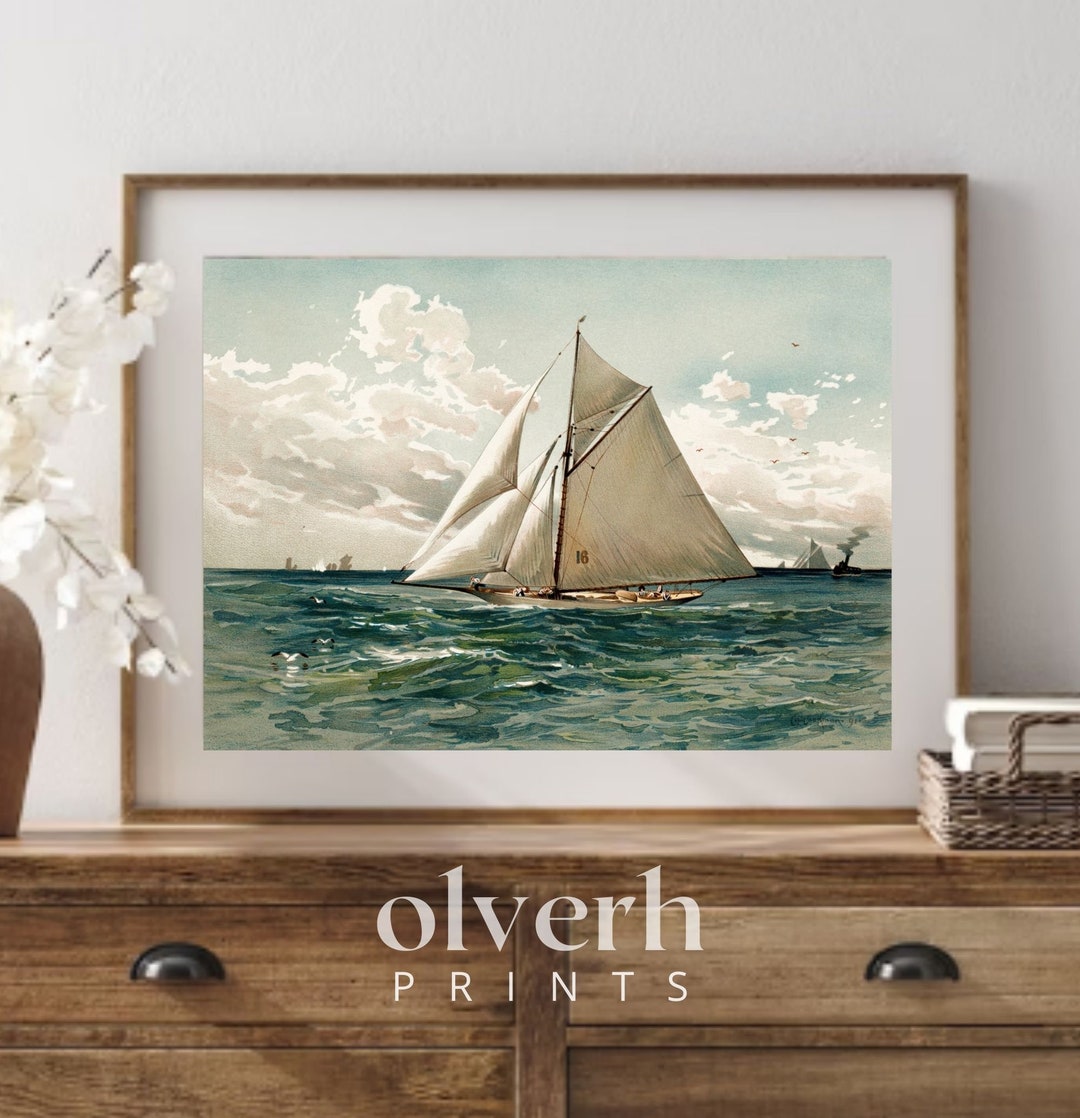 VINTAGE SAILBOAT Painting Art: Nautical Wall Decor, Sailboat Art Print ...