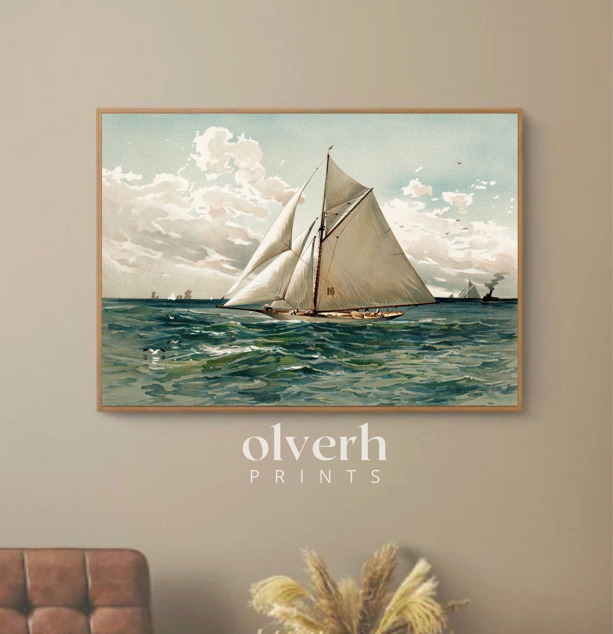 VINTAGE SAILBOAT Painting Art: Nautical Wall Decor, Sailboat Art Print ...