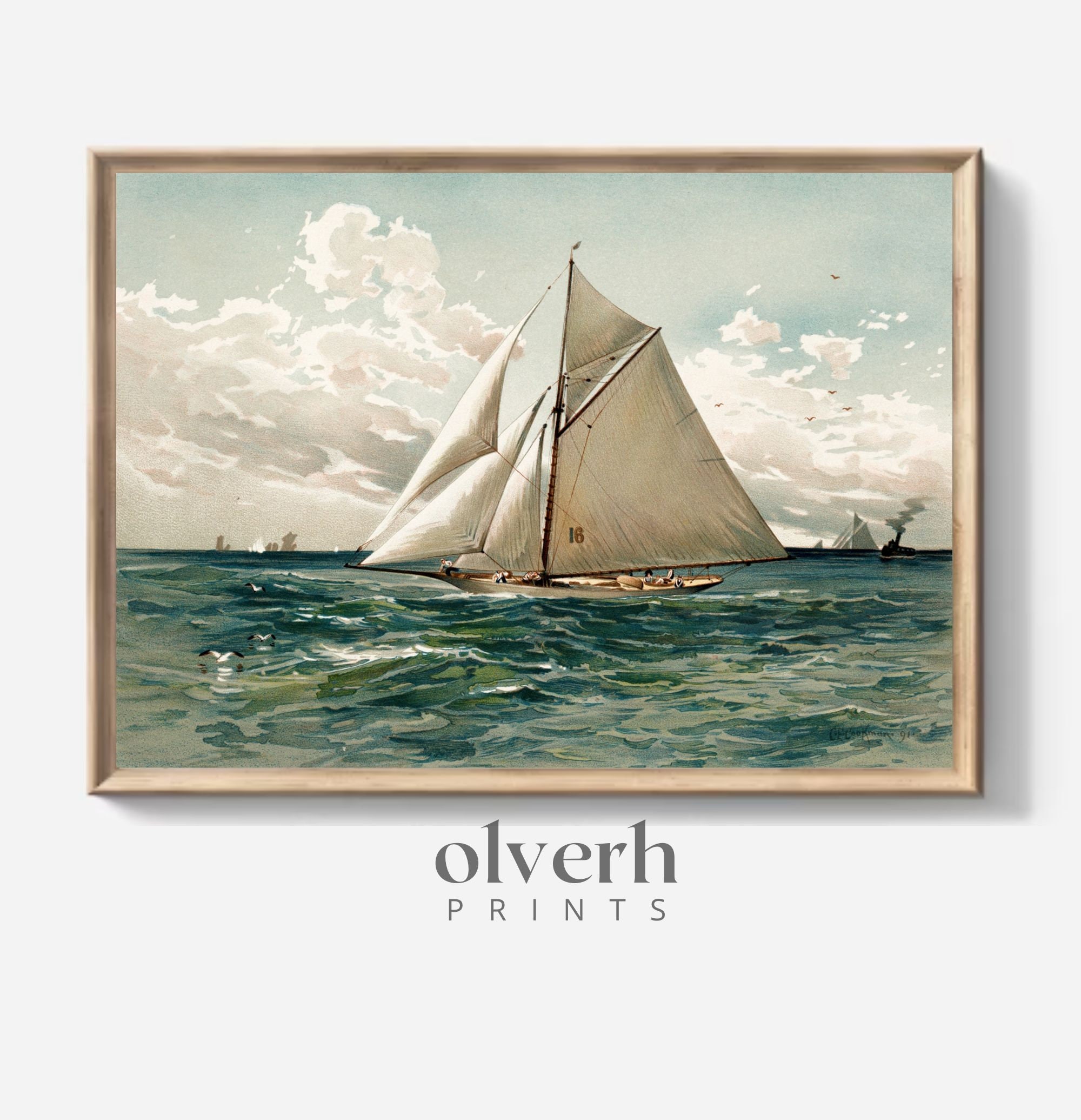 VINTAGE SAILBOAT Painting Art: Nautical Wall Decor, Sailboat Art Print ...