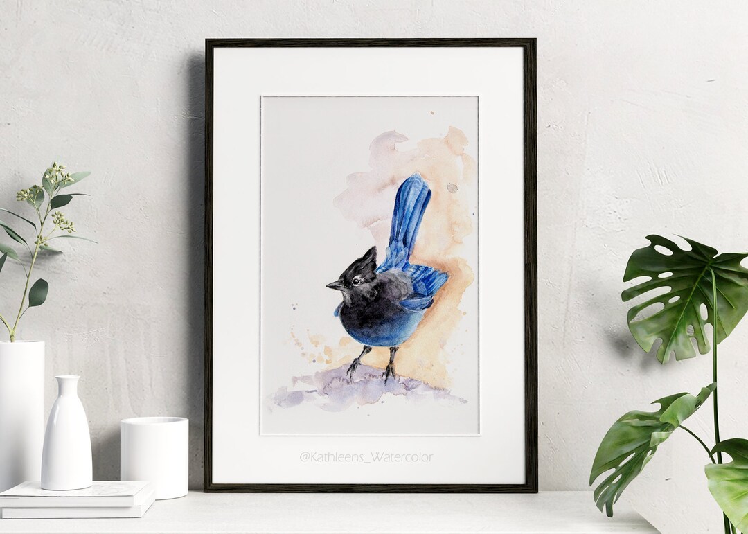Giclée Fine Art Print, Stellers Jay, Watercolor Painting Hand Painted ...
