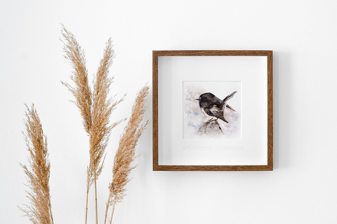 Giclée Fine Art Print Maori Flycatcher Tit Bird Painting Watercolor ...