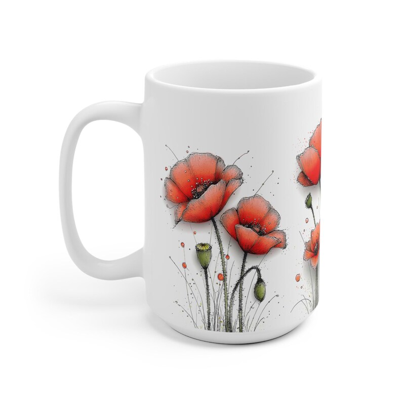 August Birth Flower Mug | Poppy Mug With Name | Watercolor Floral Mug ...