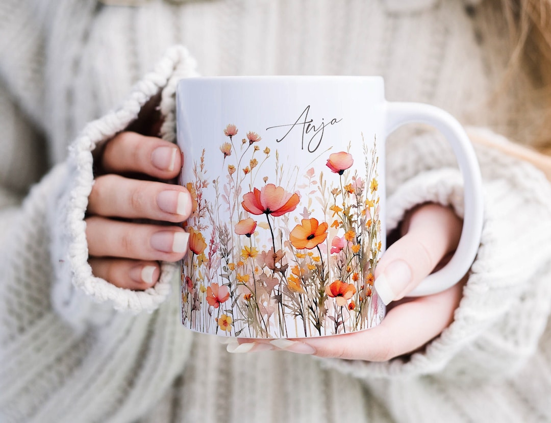 Mug Personalized Personalized Gift Ceramic Mug Watercolor Flowers Gift ...