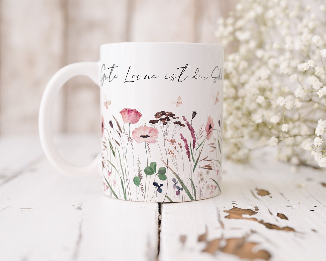 Ceramic Cup Vintage Boho Wild Flowers Céramique Cup With Saying good ...