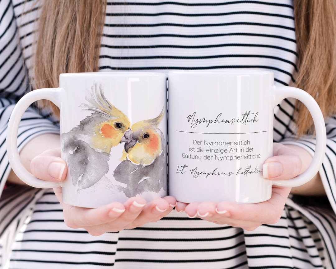 Ceramic Mug Bird Watercolor Illustration With Cockatiels Printed ...
