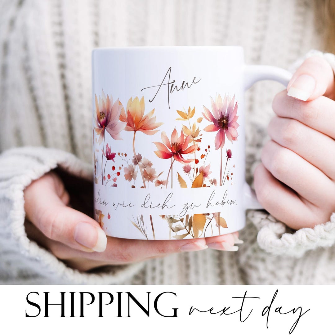 Keramik Tasse Personalisiert Mit Name Und Spruch Aquarell Wildblumen ...